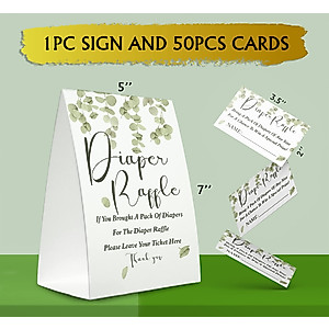 Diaper Raffle Sign,Diaper Raffle Baby Shower Game Kit (1 Standing Sign + 50 Guessing Cards),Greenery Insert Ticket,Baby Showers Decorations,Card for Baby Shower Game to Bring a Pack of Diapers-XN03