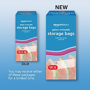 Amazon Basics Gallon Food Storage Bags, 120 Count