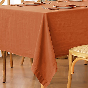L Linen World Linen Tablecloth 60x90Inch,100% Pure Linen Rustic Tablecloth Rectangular Tablecover,Wedding,Dining,Natural European Flax,Decorative Valentine's Day,Spring,Easter(Rust)