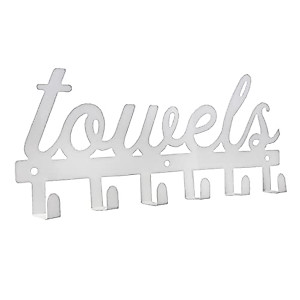 AuldHome White Towel Hanger w/ 6 Hooks, Farmhouse Style Towel Hanger Hooks for Wall/Door Mounted