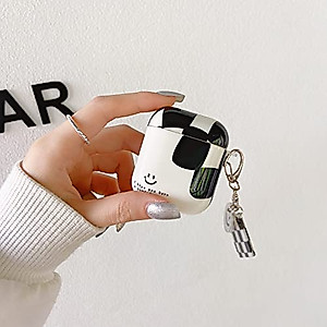 BONICI Protective Case for AirPods 1/2, Creative Elegant Art White Black Grid Plaid Smiling Face Soft Silicone TPU Rubber Lightweight Ultra Thin Cover Earbud Earphone Wireless Charging Case +Keychain