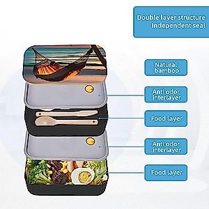Sunset Beach Hammock Adult Lunch Box, Bento Box, With Cutlery Set Of 3, 2 Compartments, Rectangular, Lunch Box For Adults