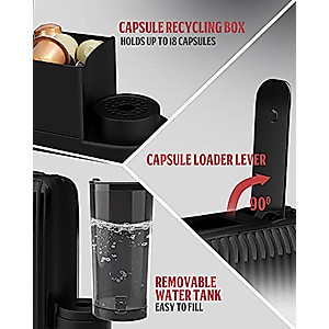 Gretess Espresso Machine, Coffee Machine Programmable Buttons for Espresso and Lungo, Capsule Coffee Maker, Italian 20 Bar High Pressure Pump, 34 Oz Water Tank, Black, OPT-07MB