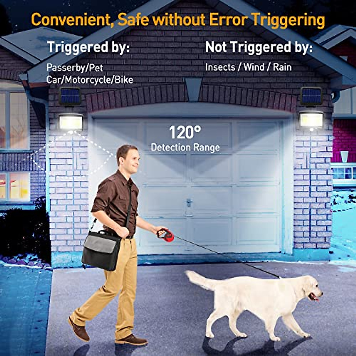 Eyesgood Solar Outdoor Lights Waterproof 2 Pack LED Solar Powered Flood Lights with Motion Sensor Dusk to Dawn Outdoor Lighting with 16.4Ft Cable for Outside Yard Porch Garden Patio Path