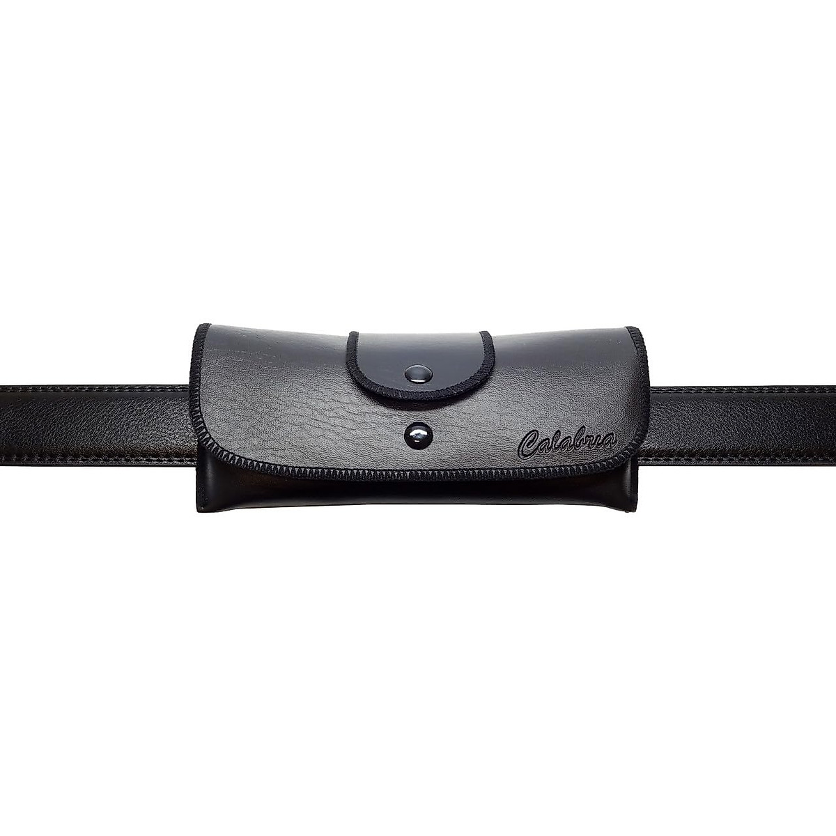 Calabria Double Snap Belt Loop Eyeglass Case Black PU Leather Vintage Old School Eye Glasses Pouch Semi-Hard Sunglass Holder