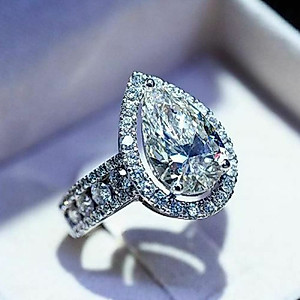 DCFSHEE Women's Waterdrop Pear Shape Cut & Round Cut CZ Zircon Promise Eternity Band Rings, Bridal Gold Plated Simulated Diamonds Engagement Wedding Jewelry (US size 7)