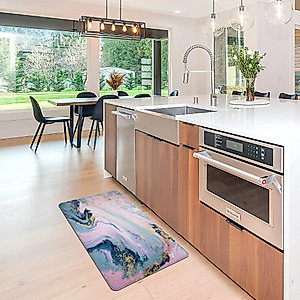 FYATHM Marble Blue Pink Kitchen Mats for Floor Anti Fatigue Mats for Kitchen Floor Kitchen Rugs Abstract Art Decorative Cushioned Non Slip Waterproof Mats in Front of Sink for Office Bedroom Laundry