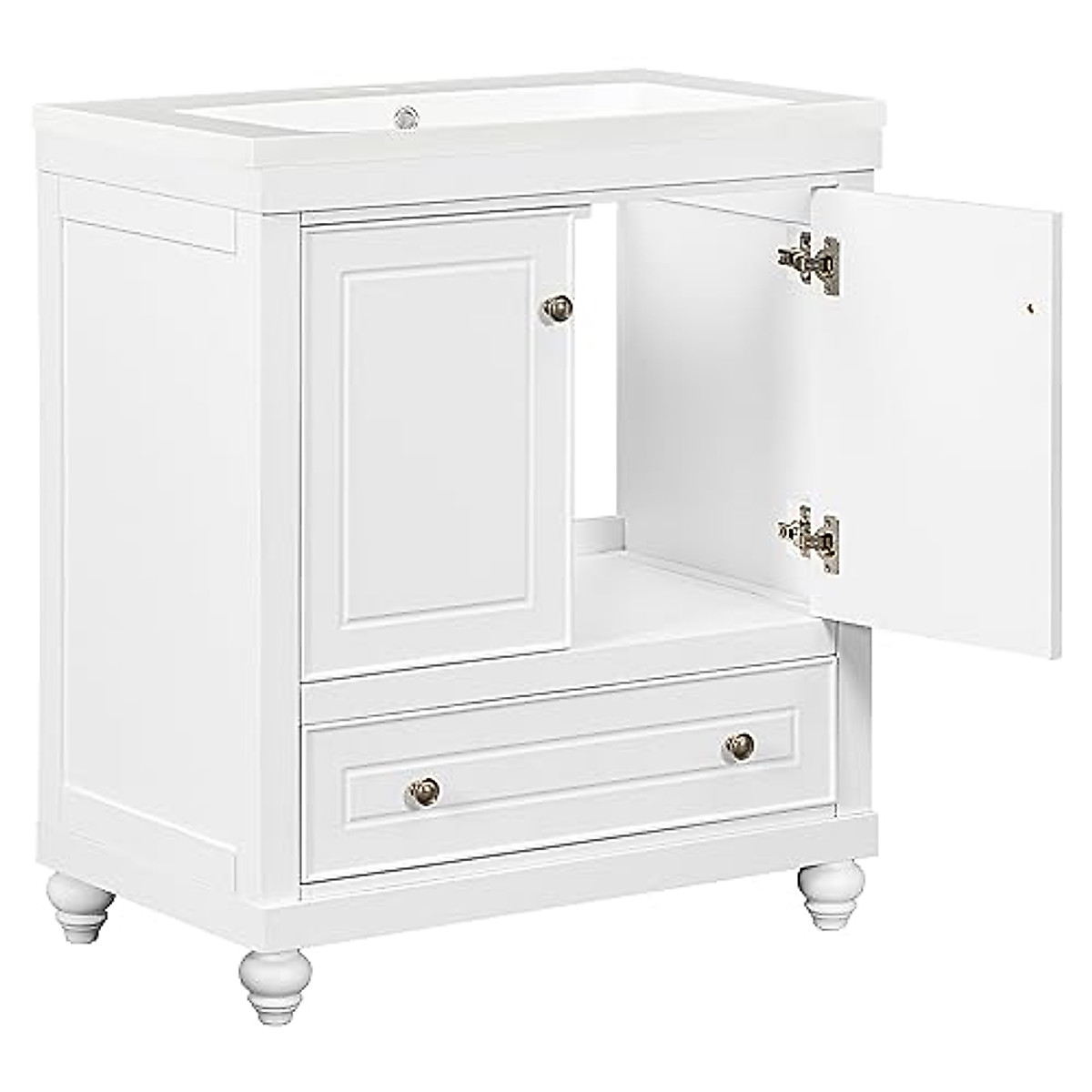 Bellemave 30" Bathroom Vanity with Ceramic Basin Sink, Combo Cabinet Under-Mount Sink, Bathroom Storage Cabinet with 2 Doors and 1 Long Drawer for Bathroom No Mirror (White)