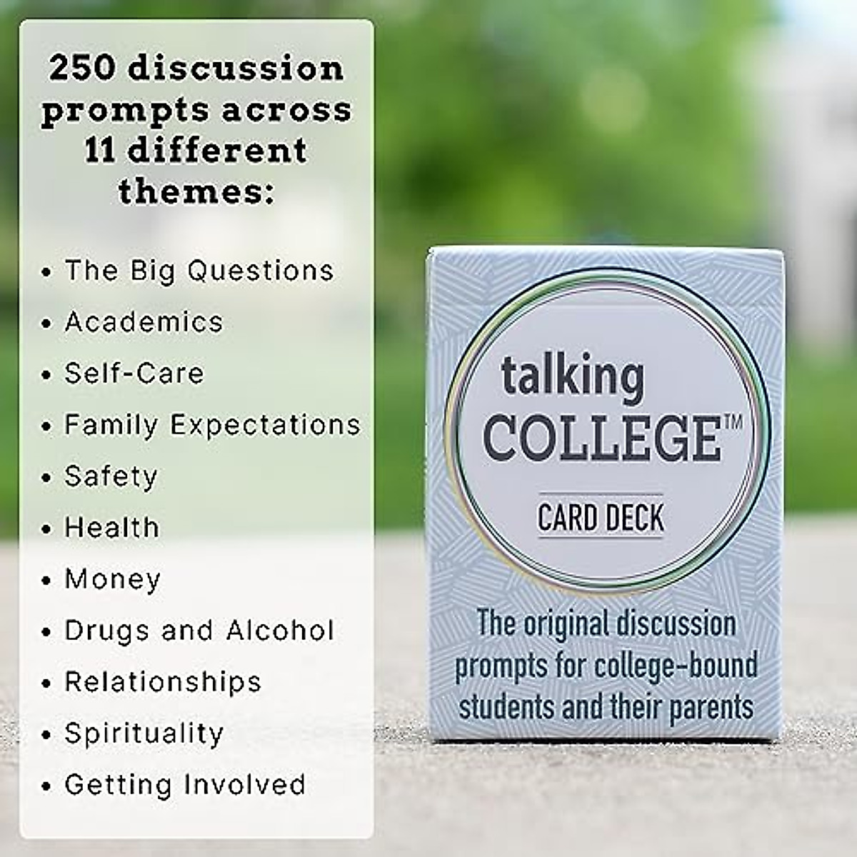 Talking College English Edition Conversation Card Deck - Educational, Health & Safety Cards w/Multiple Dialogue Prompts for Academics, Self Care, Relationships and Family Expectations - 110 Cards