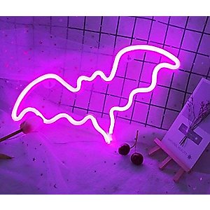 QiaoFei LED Neon Bat Sign Shaped Decor Light,Bat Night Light Wall Decor for Christmas,Birthday Party,Kids Room, Living Room, Wedding Party Decor(Pink)