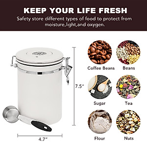 ShanSon Coffee Canister Airtight Coffee Container Stainless Steel Coffee Bean Storage Container with Scoop Coffee Canister for Beans Grounds Sugar Flour Tea Cereal,22OZ, White
