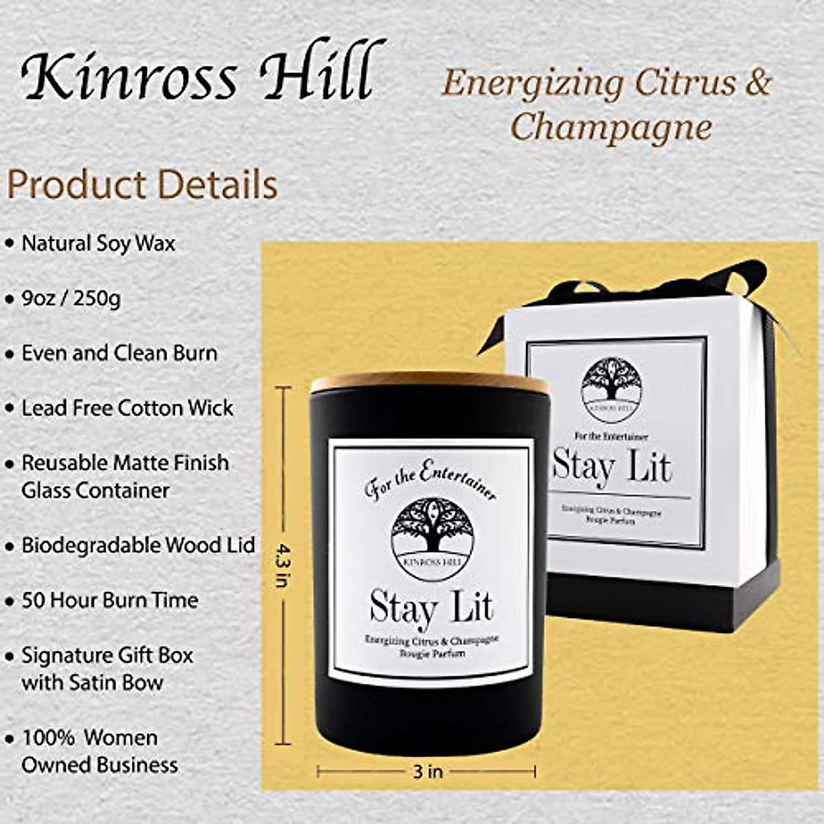 Stay Lit - Citrus & Champagne Scent, Natural Soy Wax Candle, Funny Witty Gift Box for Women Girlfriend Men, Luxury Long Lasting, Aromatherapy, Gag, Joke, Hostess, New Home, House Warming Present, 9 oz