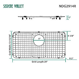 Serene Valley Sink Bottom Grid 29" X 13-15/16", Rear Drain with Corner Radius 2", Sink Protector NDG2914R
