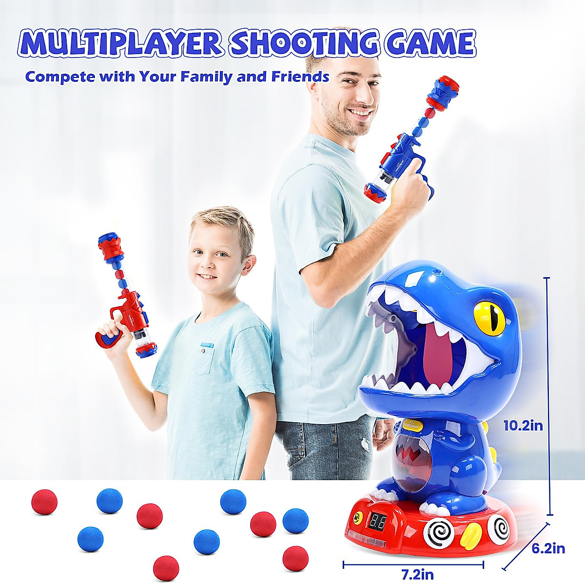 EagleStone Movable Dinosaur Toys for Kids 5-7, Spaying & Auto Scoring, Dino Shooting Target Game with 2 Pump Guns, 48 Foam Balls, Sound, Fun Gift for Boys & Girls, Party Favor