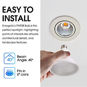 Energetic 1250LM Outdoor Par38 Led Flood Light Bulb, 13.5W=100W, Dimmable, 3000K Warm White, CRI90, E26 Base, Waterproof Led Spotlight Bulb, UL Listed (12 Pack)