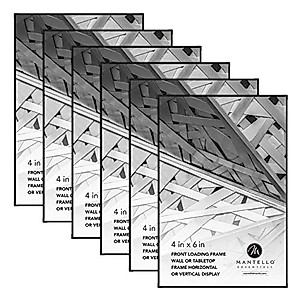 Mantello Front Loading Black Picture Frame - 4x6-Inch Photos -For Tabletop or Wall Decor - Artwork - 6 Pack