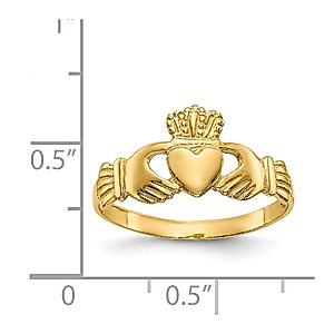 14K Yellow Gold Polished Ladie's Claddagh Ring ~ Size 7