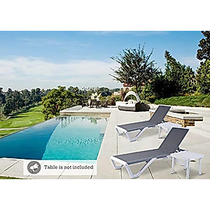 Kozyard Alan Full Flat Alumium and Polypropylene Resin Legs Patio Reclinging Adustable Chaise Lounge with Sunbathing Textilence, 5 Adjustable Position (Gray Textilene Without Table)