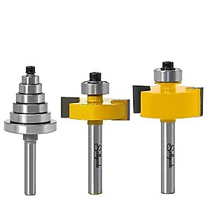 1/4 Inch Shank Rabbet Router Bit with 6 Bearings Set, SellyOak Multi Rabbeting Router Bit Set for Multiple Depths (1/8", 1/4", 5/16", 3/8", 7/16", 1/2" Interchangeable and Adjustable Bearings)