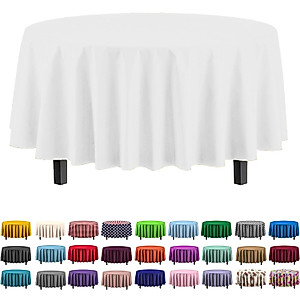 12-Pack Premium Plastic Tablecloth 84in. Round Table Cover - White