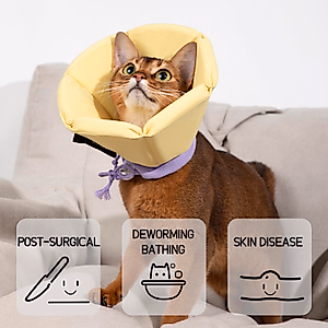 LAVAMOND Cat Cones to Stop Licking, Lightweight Adjustable Dog Cone Alternative After Surgery, Soft Cone for Cats Small Medium Dogs Puppy Rabbits Elizabethan Collar, Yellow, L