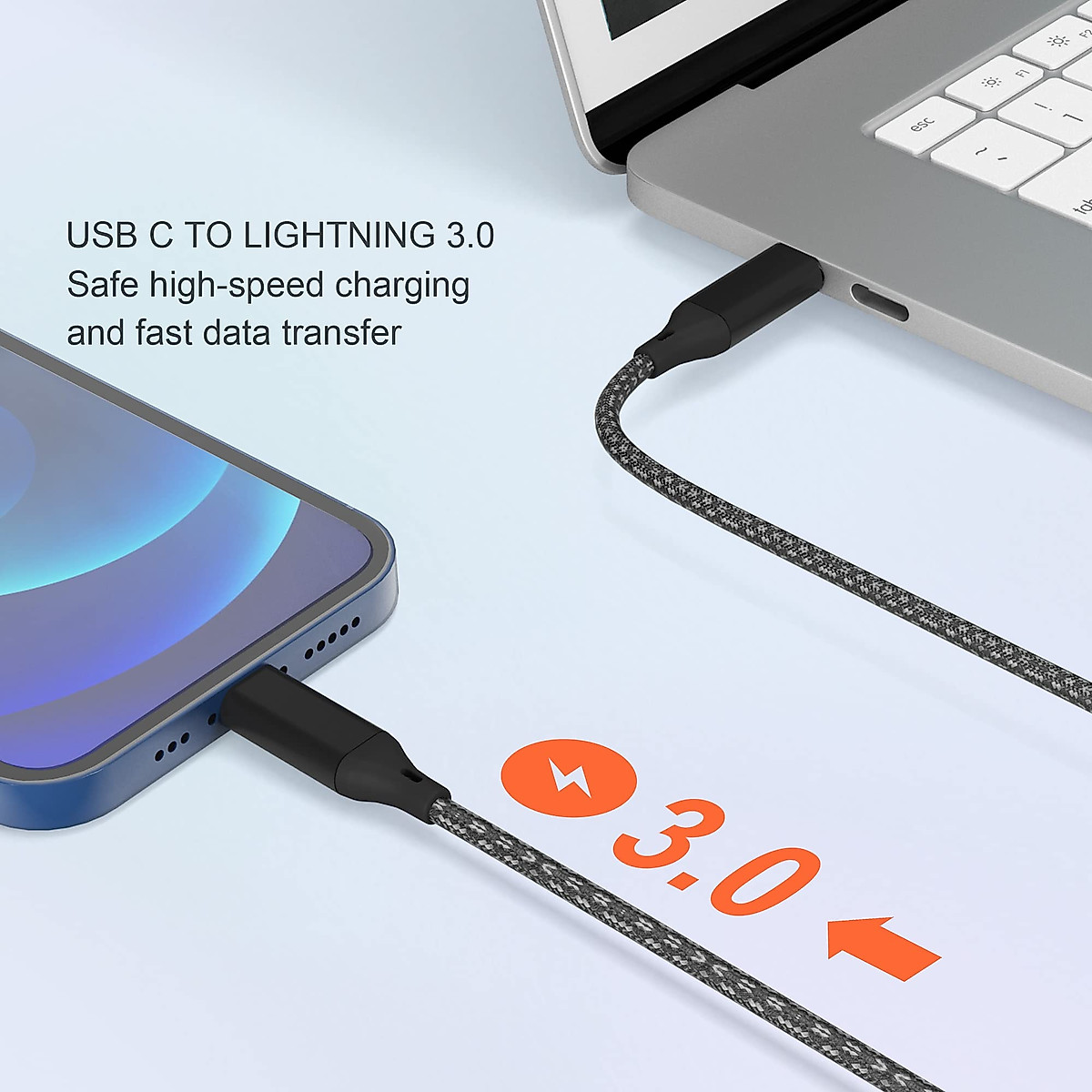Extra Long USB C to Lightning Cable 20Ft/6M [Apple MFi Certified] iPhone Fast Charger Cable USB-C Power Delivery Fast Charging Cord 3A (max) for iPhone 13/12/11/XS/X/8