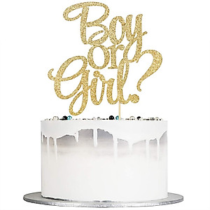 Auteby Boy or Girl Cake Topper - Glitter Baby Shower Party Decorations Supplies (Gold)