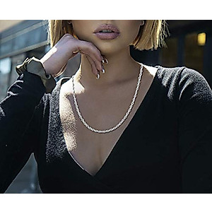 Savlano 925 Sterling Silver 4mm Solid Italian Rope Diamond Cut Twist Link Chain Necklace with Gift Box for Men & Women - Made in Italy