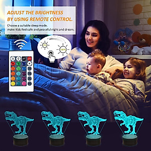 Dinosaur Gifts, Night Light for Kids Dinosaur T-rex 3D Night Light Bedside Lamp with Remote Control 16 Color Changing Xmas Halloween Birthday Gift for Child Baby Boy