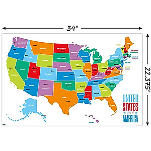 Trends International Map - United States Of America 2022 Wall Poster, 22.375" x 34", Poster & Mount Bundle