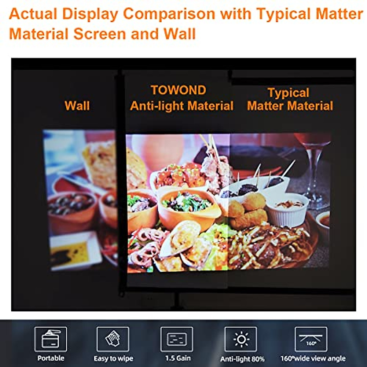Projector Screen and Stand,Towond 100 inch Ambient Light Rejecting Projection Screen Fabric, Portable Projector Screen Outdoor Indoor 16:9 4K/8K HD Wrinkle-Free Foldable Movie Screen with Carry Bag