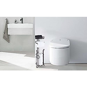 SunnyPoint Bathroom Heavyweight Toilet Tissue Paper Roll Storage Holder Stand with Reserve and Shelve, The Reserve Area Has Enough Space to Store Mega Rolls. (Bronze)