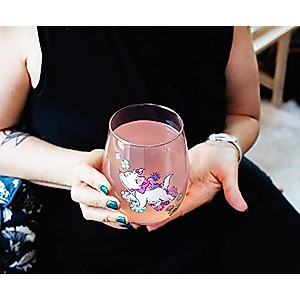 Disney The Aristocats Marie Walking Teardrop Stemless Wine Glass | Holds 20 Ounces