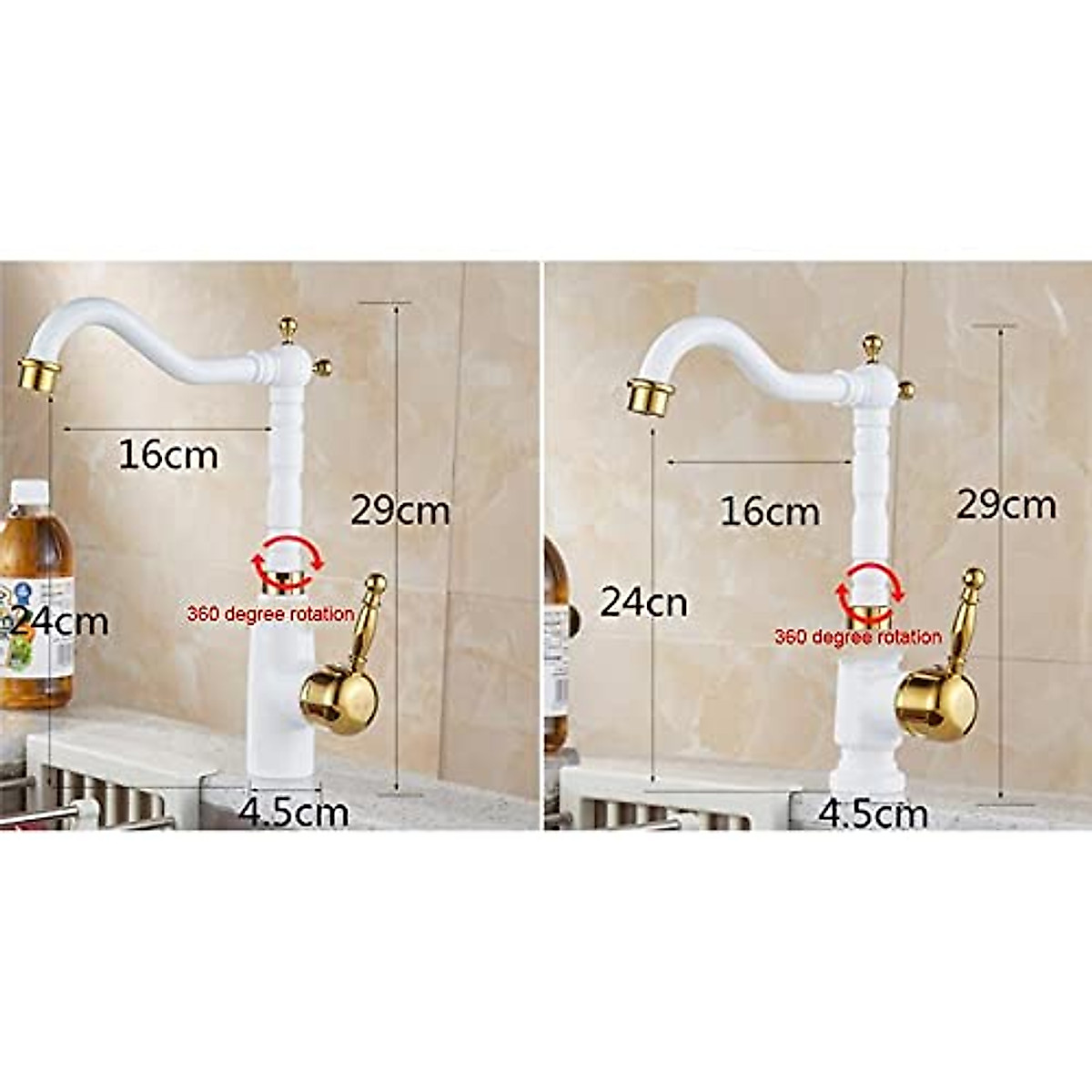 Kitchen Sink Faucet for Bar Farmhouse Commercial, White and Gold Kitchen Faucet, Sink Mixer Tap, 360 Degree Rotation Kitchen Mixer Taps, Single Handle Kitchen Tap (Color : Yellow)
