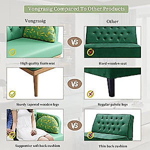 LEVNARY 56-inch Loveseat Small Couch, Modern Technology Cloth Sofa with Upholstered Back, Accent Comfy Tufted Couch with Throw Pillows and Solid Wood Legs for Compact Space Apartment (Green)