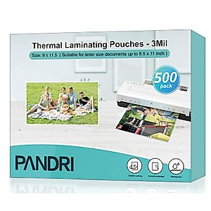 Laminating Sheets, PANDRI 500 Pack Thermal Laminator Pouches Holds 8.5 x 11 Inch, 3 Mil Clear Laminator Paper 9 x 11.5 Inch, Letter Size