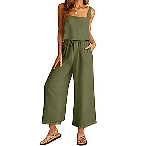 AUTOMET Summer Vacation Outfits 2 Two Piece Matching Sets for Women 2023 Casual Comfy Spring Fashion Clothes Linen Dressy Jumpsuits