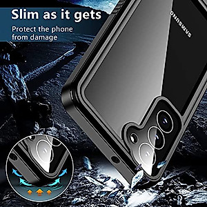 AMILIFECASES Clear Samsung Galaxy S23 Case,with Screen Protector,Waterproof Protective Case for Men Women,Samsung Phone Heavy Duty Shock Proof,Black
