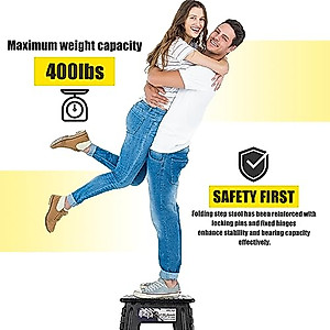 Delxo 17.5 Inch Folding Step Stool, Heavy Duty Foldable Stool for Adults,Premium Portable Collapsible Plastic Step Stool,Non Slip Folding Stools for Kitchen Bathroom Bedroom Up to 400LBS,(Black 1PC)