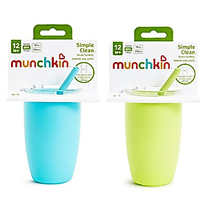 Munchkin® Simple Clean™ Straw Tumbler Sippy Cup Alternative for Toddlers and Kids, 10 Ounce, 2 Pack, Blue/Green