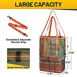 MIER Small Insulated Lunch Bags 12-Can Lunchbox Cooler Totes with Collapsible Expandable Compartment for Work Day-Trip Beach Grocery (Army Green/Orange)