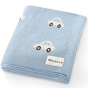 Bleu La La Baby Blanket for Boys 100% Cotton Buttery Soft Cozy Receiving Swaddle Crib Stroller Blanket for Shower Gift Registry for Newborns, Infants, Toddlers (Cars - Baby Blue)
