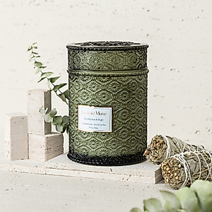 LA JOLIE MUSE Scented Candles Eucalyptus & Sage, Large Wood Wicked Candles, Decorative Candles in Glass, Natural Soy Wax, 19.4oz 90hours