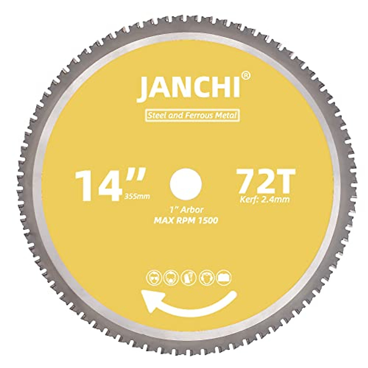 14" 72T Steel and Ferrous Metal Saw Blade with 1" Arbor, TCG Ceramic Metal Teeth for Cuts Variety of Mild Steel Profiles Pipe,Steel Studs,Channel,Angle Iron,Plates,Bars,Tubes,EMT Conduit,Thread Rod