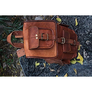 GifteQ Retro Travel Rucksack Backpack Brown Leather Bag for Men Women (18")