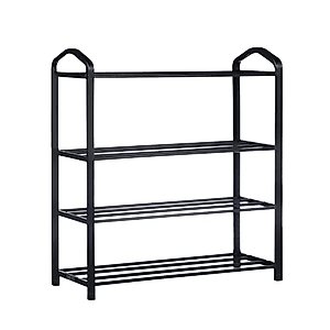 YSSOA 4-Tier Stackable Shoe Rack, 12-Pairs Sturdy Shoe Shelf Storage, Black Shoe Tower for Bedroom, Entryway, Hallway, and Closet, 1 Pack