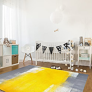 KITHOME Contemporary Non-Slip Area Rug Grey and Yellow Abstract Art Texute Printed Rugs Art Carnival Rubber Backing Living Room Floor Mats Rectangle Area Rug Carpet for Indoor 2'x3'
