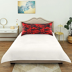 Red Camo Pillow Covers Silk Pillowcase for Hair and Skin Soft and Smooth Cooling Satin Pillowcase Standard Size Pillow Case for Women Bedroom Bed Sleeping (20x30 Inch)