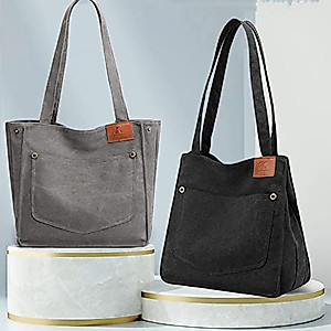 ArcEnCiel Canvas Tote Bag With Zipper, Handbags For Women Large Capacity Purse Shoulder Bags With Pockets(Gray)