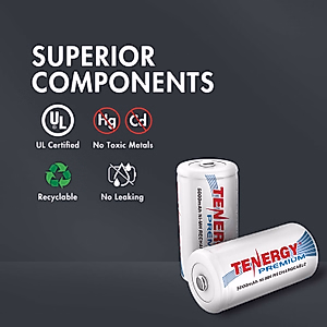 Tenergy Premium Rechargeable C Batteries, High Capacity 5000mAh NiMH C Size Battery, C Cell Battery, 8 Pack